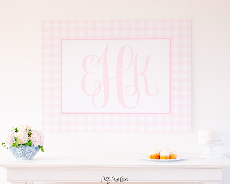 Monogram & Pink Gingham Birthday Backdrop Poster Printable - Etsy