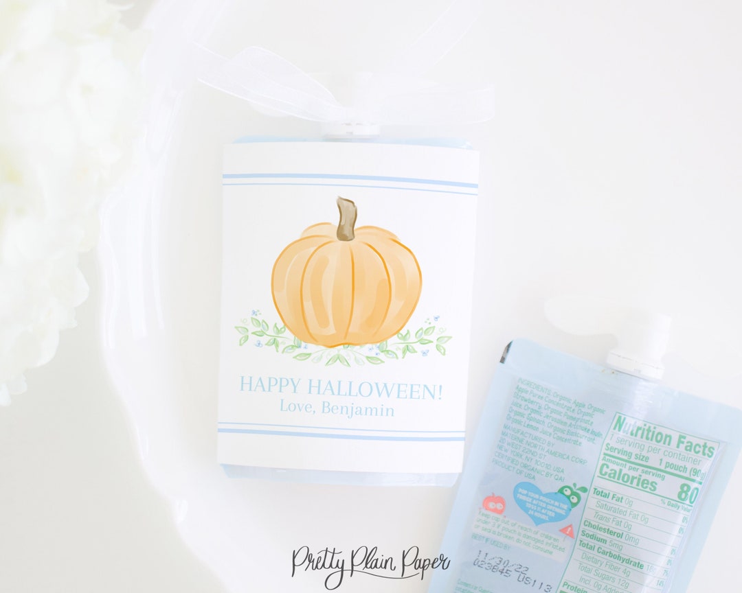 Applesauce Pouch or Yogurt Pouch Printable | Watercolor Blue Halloween ...
