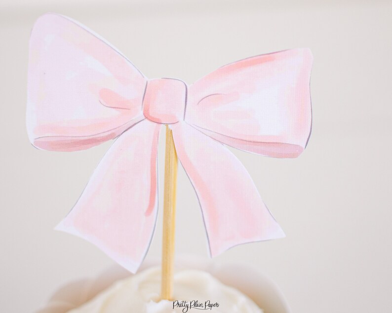 Watercolor Pink Bow Printable Cupcake Toppers Download 1017 - Etsy