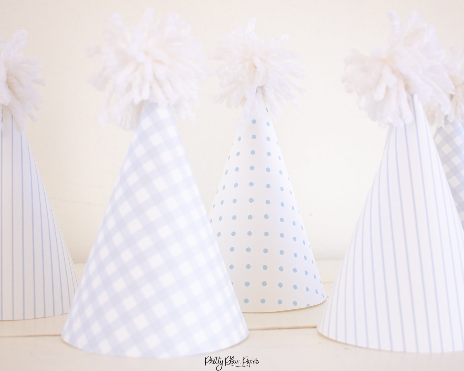 Blue Gingham Party Hat Printable Blue Stripe Party Hat - Etsy