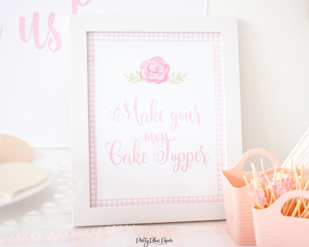 Pink Gingham 8''x10'' Editable Party Sign - Watercolor Printable ...