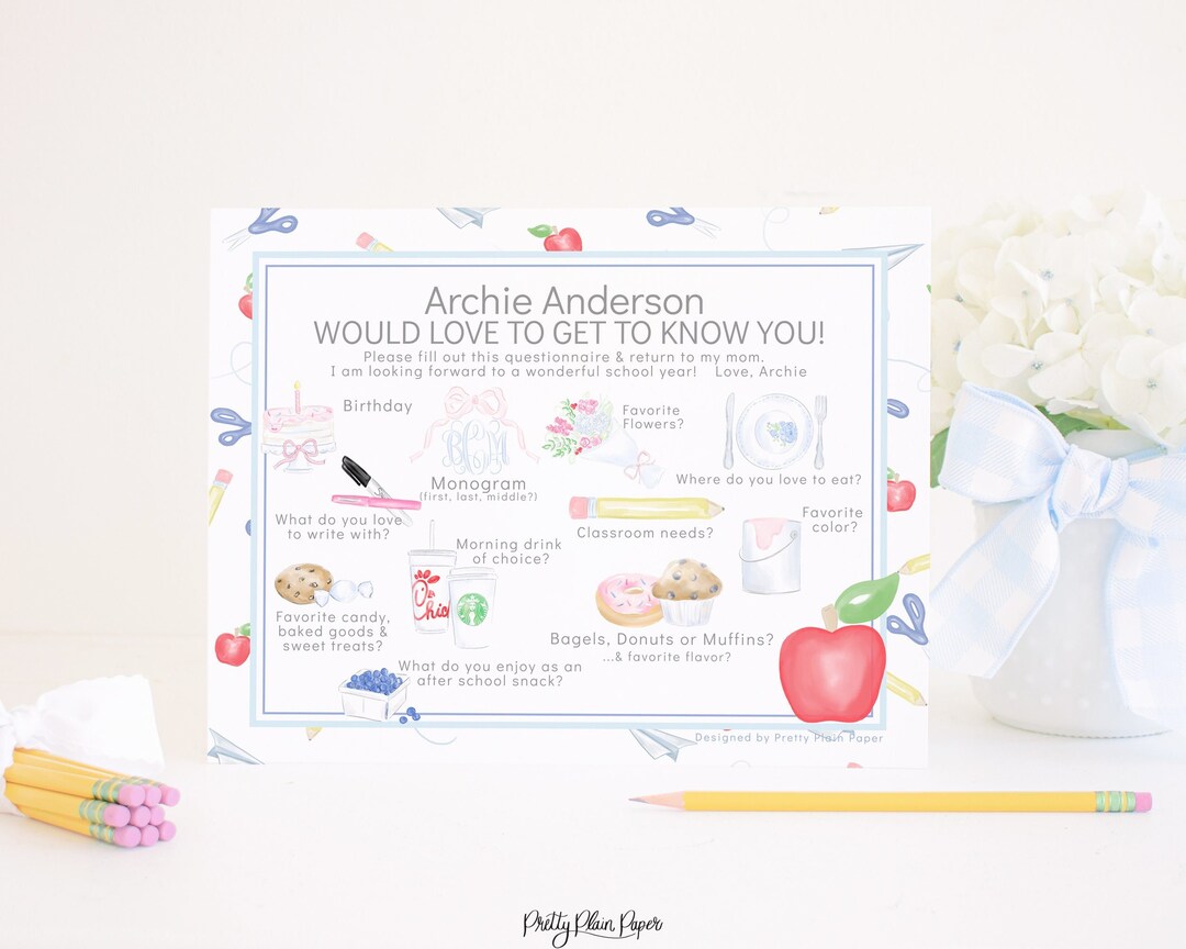 Watercolor Get to Know the Teacher Questionnaire | Printable & Editable ...