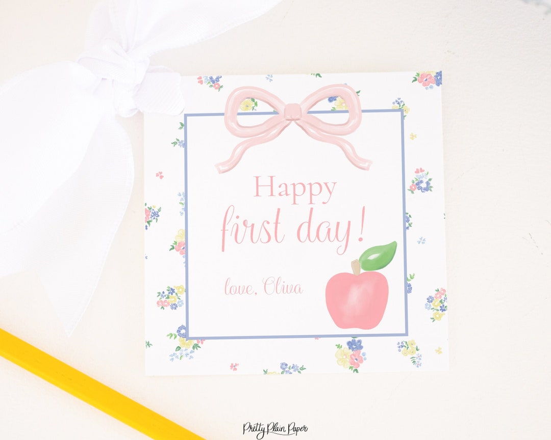 Watercolor Pink Bow & Pink Apple Back to School Tag | Teacher Gift Tag ...