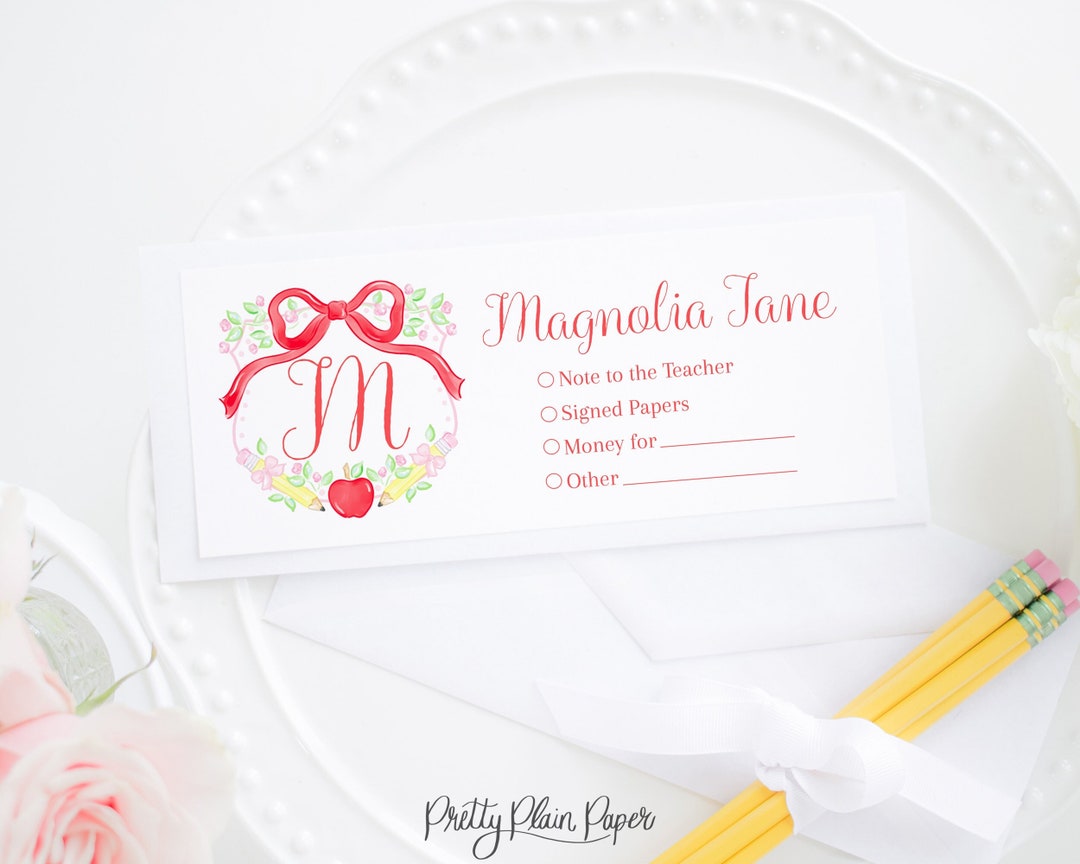 Pink Apple Crest Envelopes for School | 3.5x8.5 Printable ...