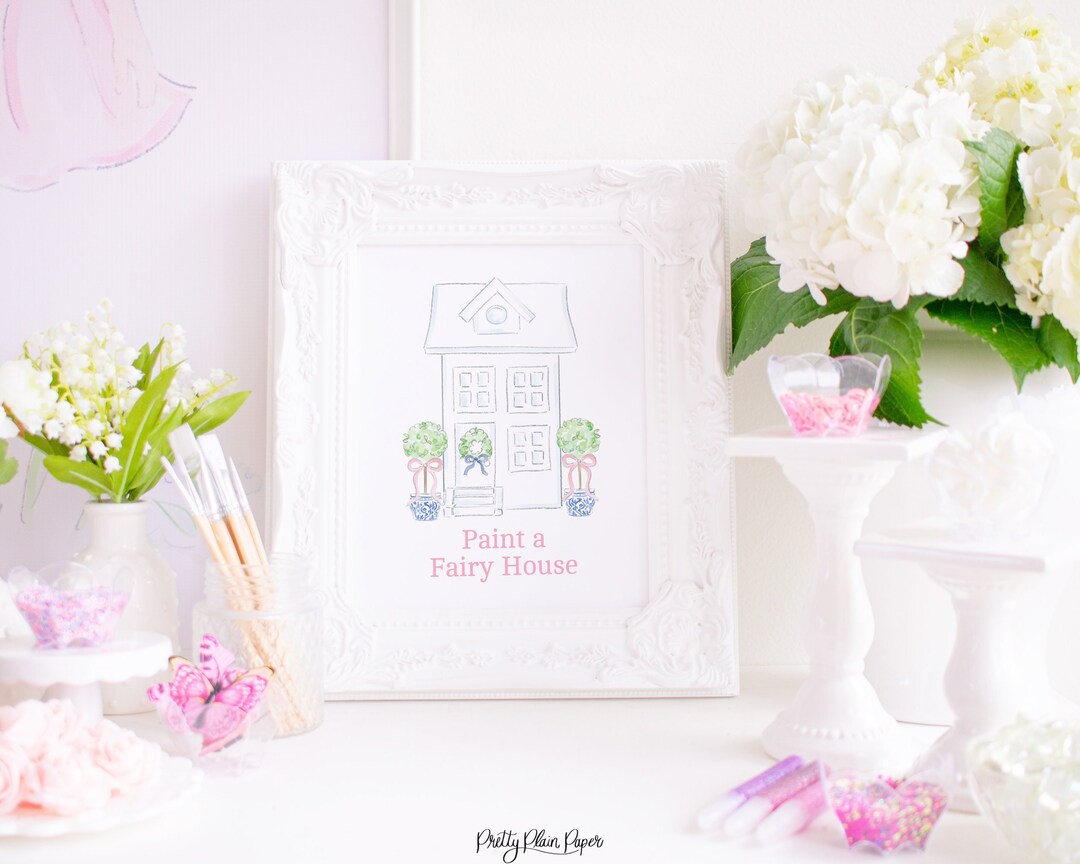 Paint a Fairy House Sign | Printable | Watercolor Fairy Party | Pink ...