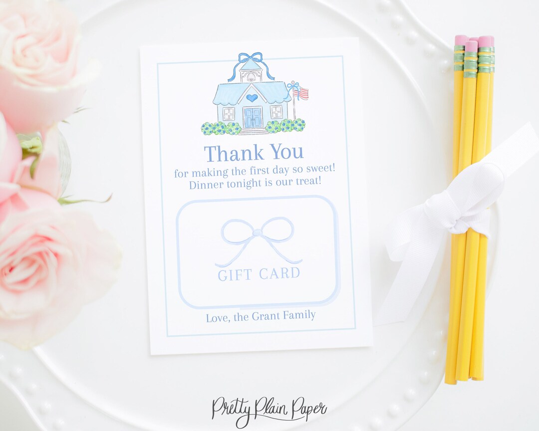 Dinner for the Teacher 5x7 Printable First Day of School Gift Card ...