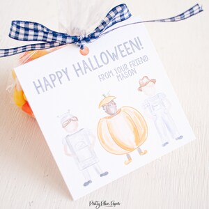 Trick or Treater, Little Boys in Costumes Halloween Treat or Gift Tag ...