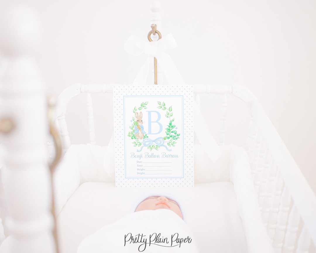 Hospital Baby Sign | 8x10 Printable | Watercolor Bunny Crest | Baby ...