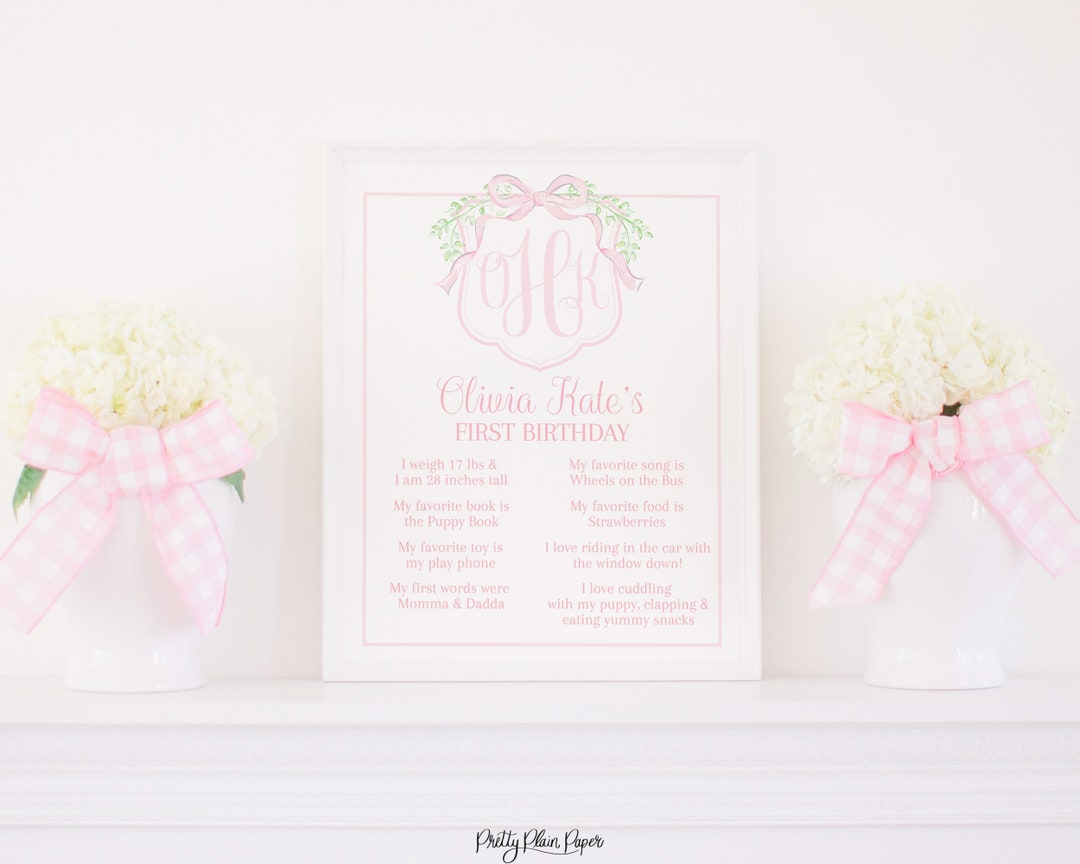 Watercolor Pink Crest 'my First Year' Sign | 16x20 | Pink Monogram ...