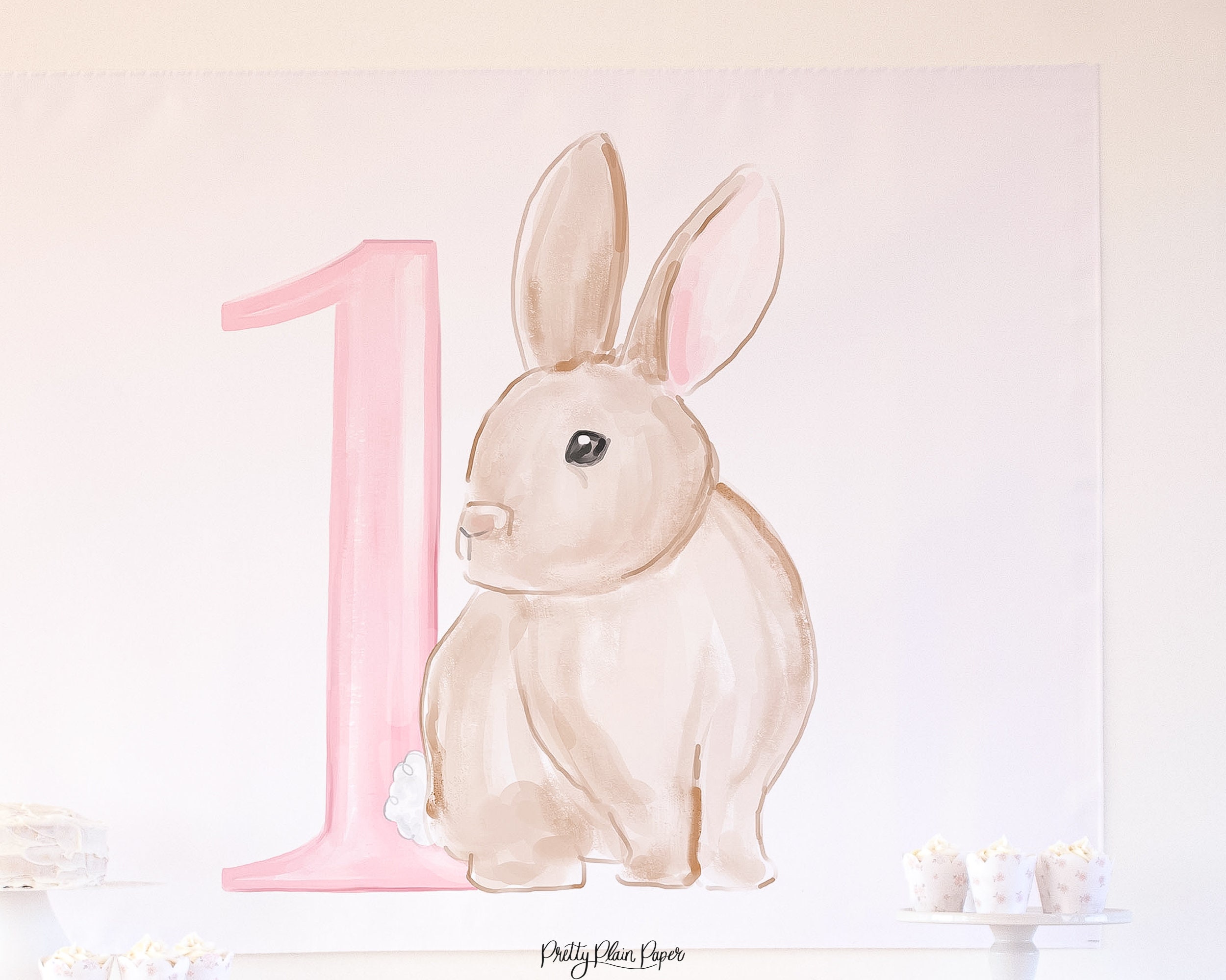 Pink Bunny Printable Backdrop Poster Download 1023 Bunny | Etsy