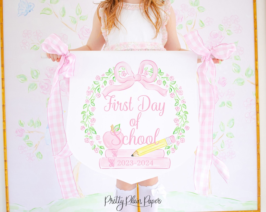 Watercolor Crest Back to School Banner | 24x24 Printable | First Day of ...