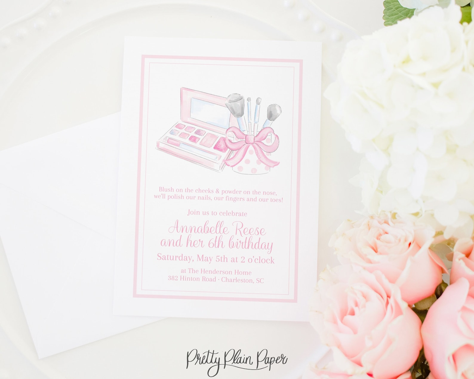 Watercolor Pink Makeup Party Invitation | 5x7 Printable | Pink Bow ...