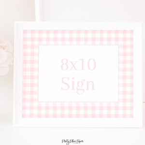 Watercolor Pink Gingham 8x10 Sign, Horizontal | Pink Gingham Birthday ...