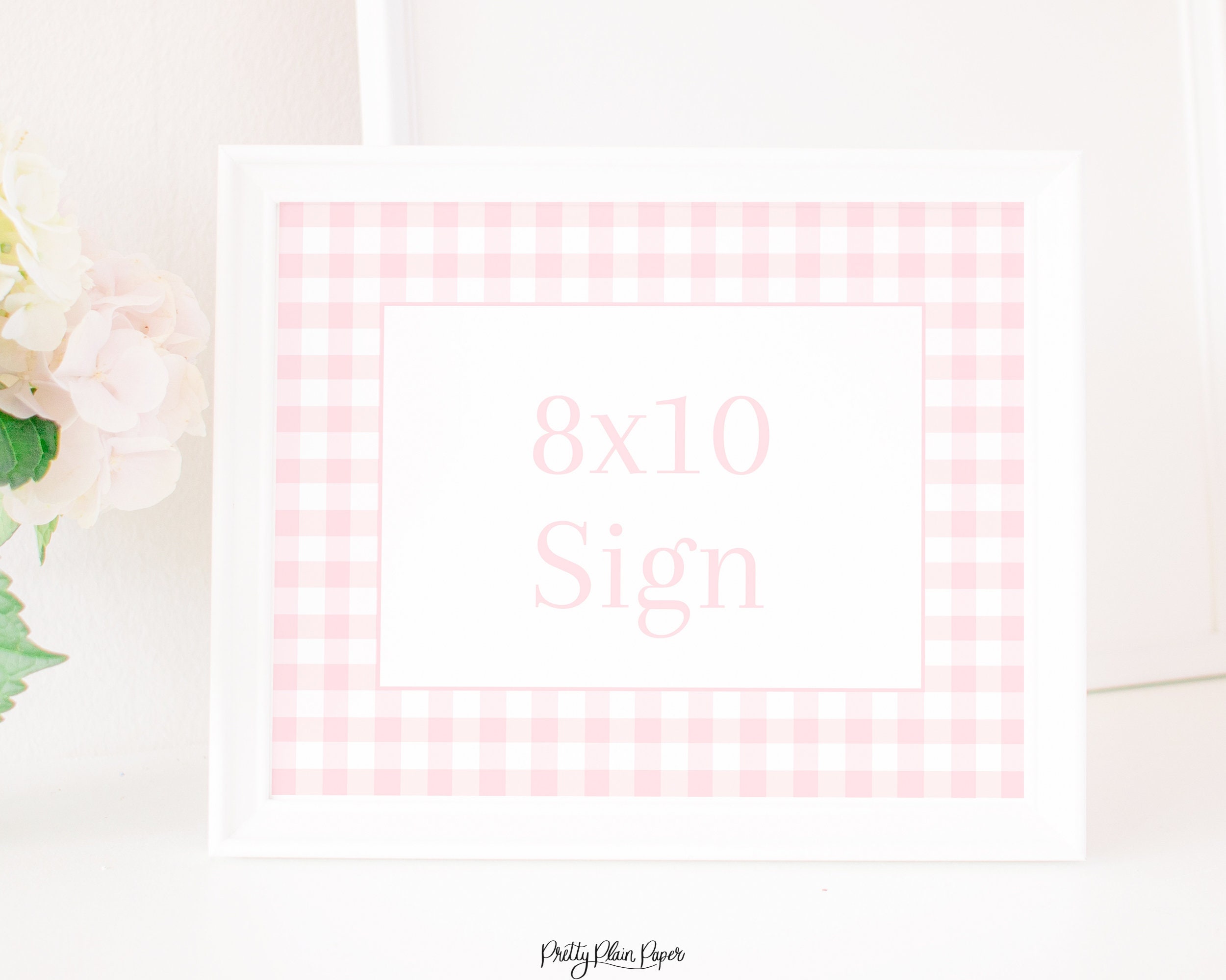 Watercolor Pink Gingham 8x10 Sign Horizontal Pink Gingham | Etsy