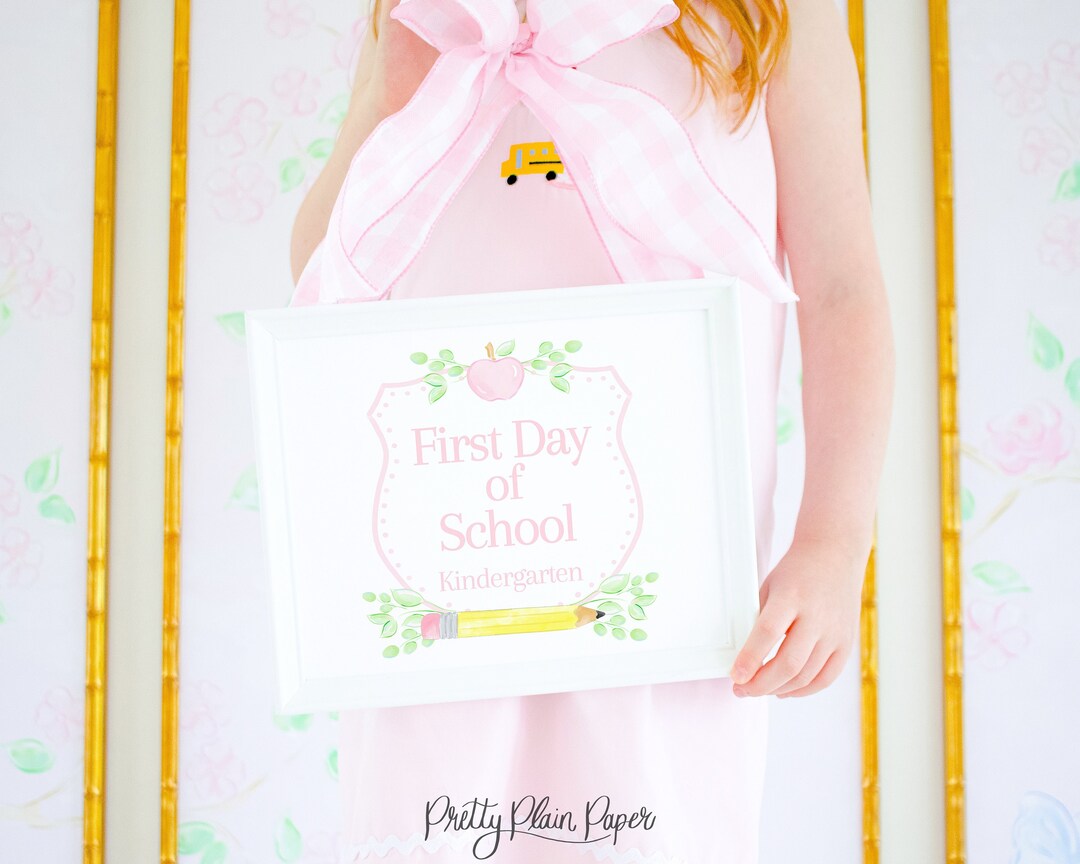 Watercolor First Day of School Sign With Crest | 8x10 Printable | Pink ...