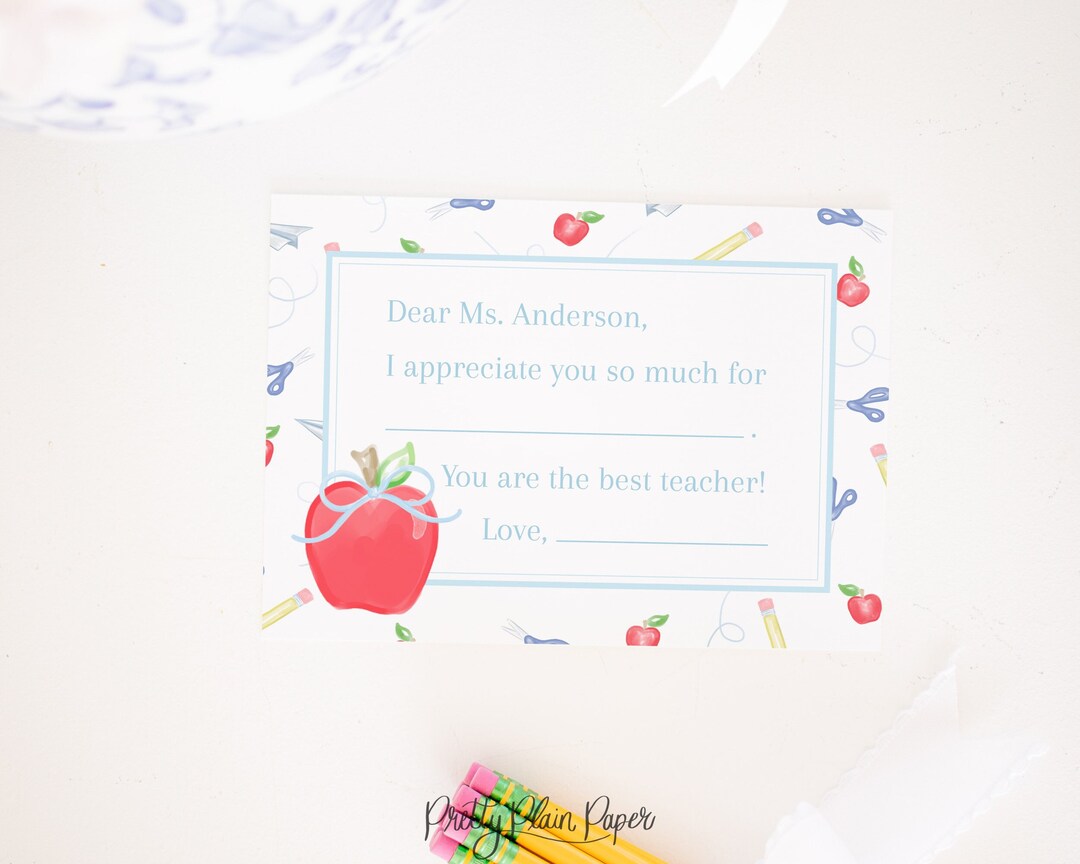 Blue Fill in Teacher Appreciation Note | 5x7 Printable | Teacher ...