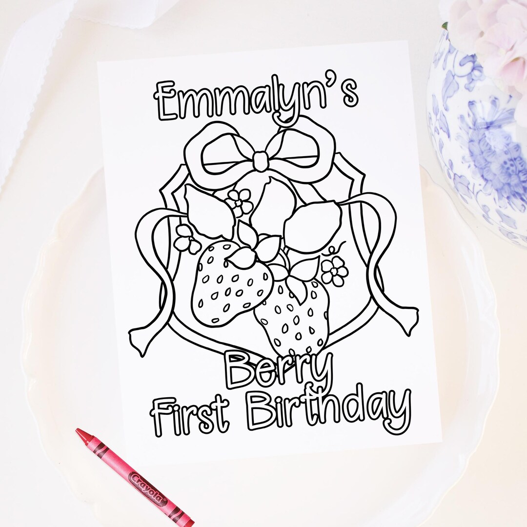 Coloring Page | 8.5x11 Printable | Pink & Red Strawberry Birthday Party ...