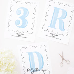 3rd Grade Banner | Watercolor Light Blue Scallop Edge Banner | PDF ...
