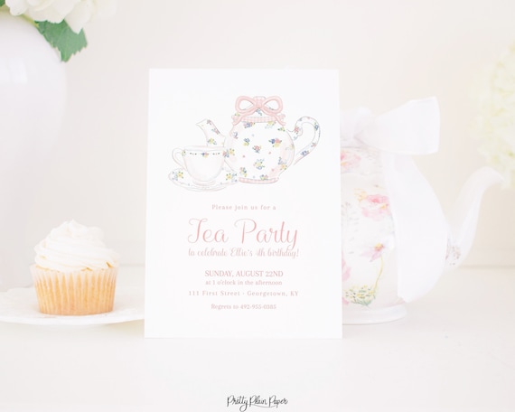 Watercolor Tea Party Invitation Tea Party Birthday - Etsy