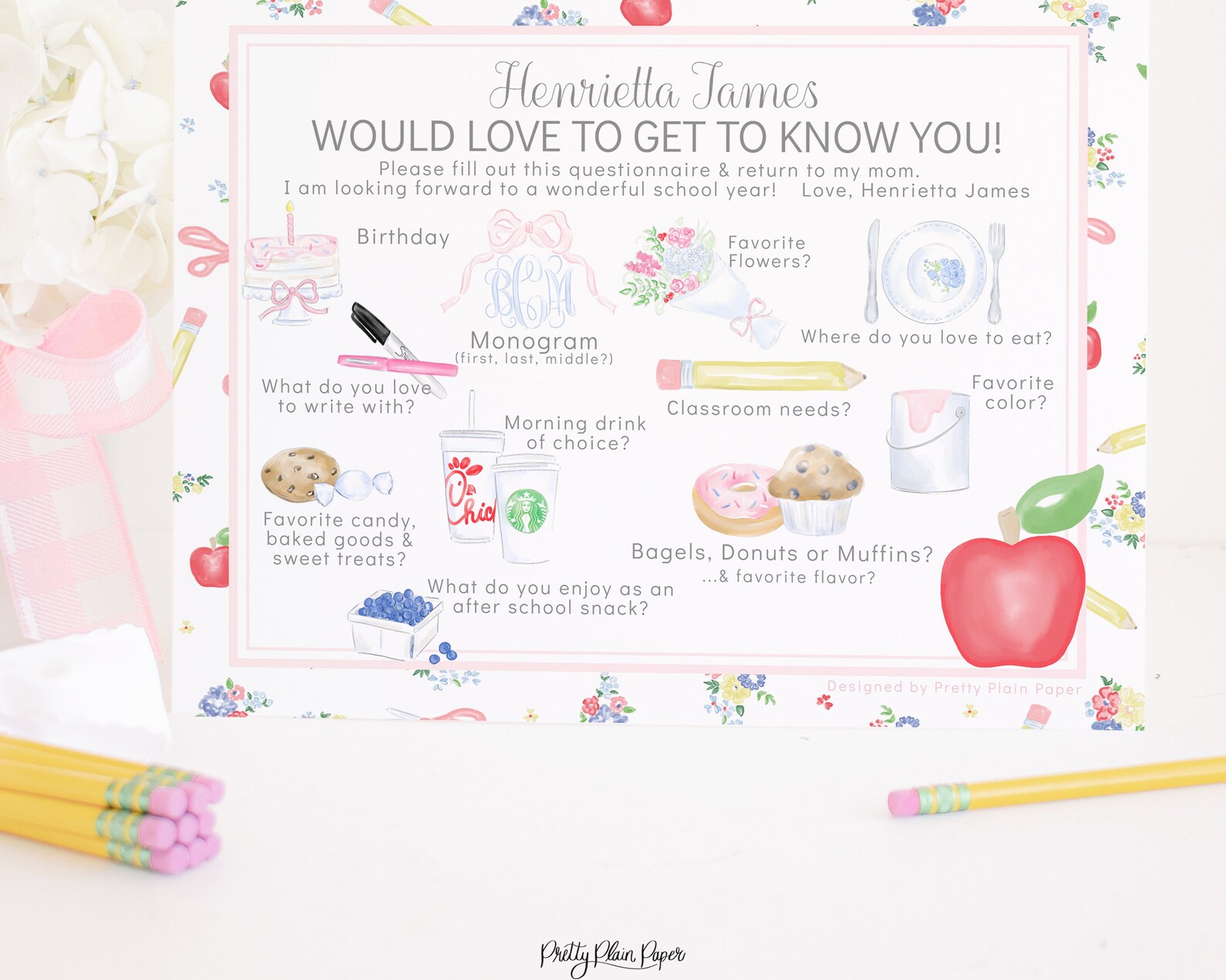 Watercolor Get to Know the Teacher Questionnaire Printable & - Etsy