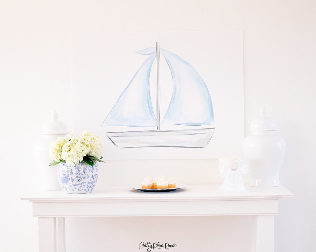 Watercolor Sailboat Backdrop | 36x48 | Printable Download | Blue ...