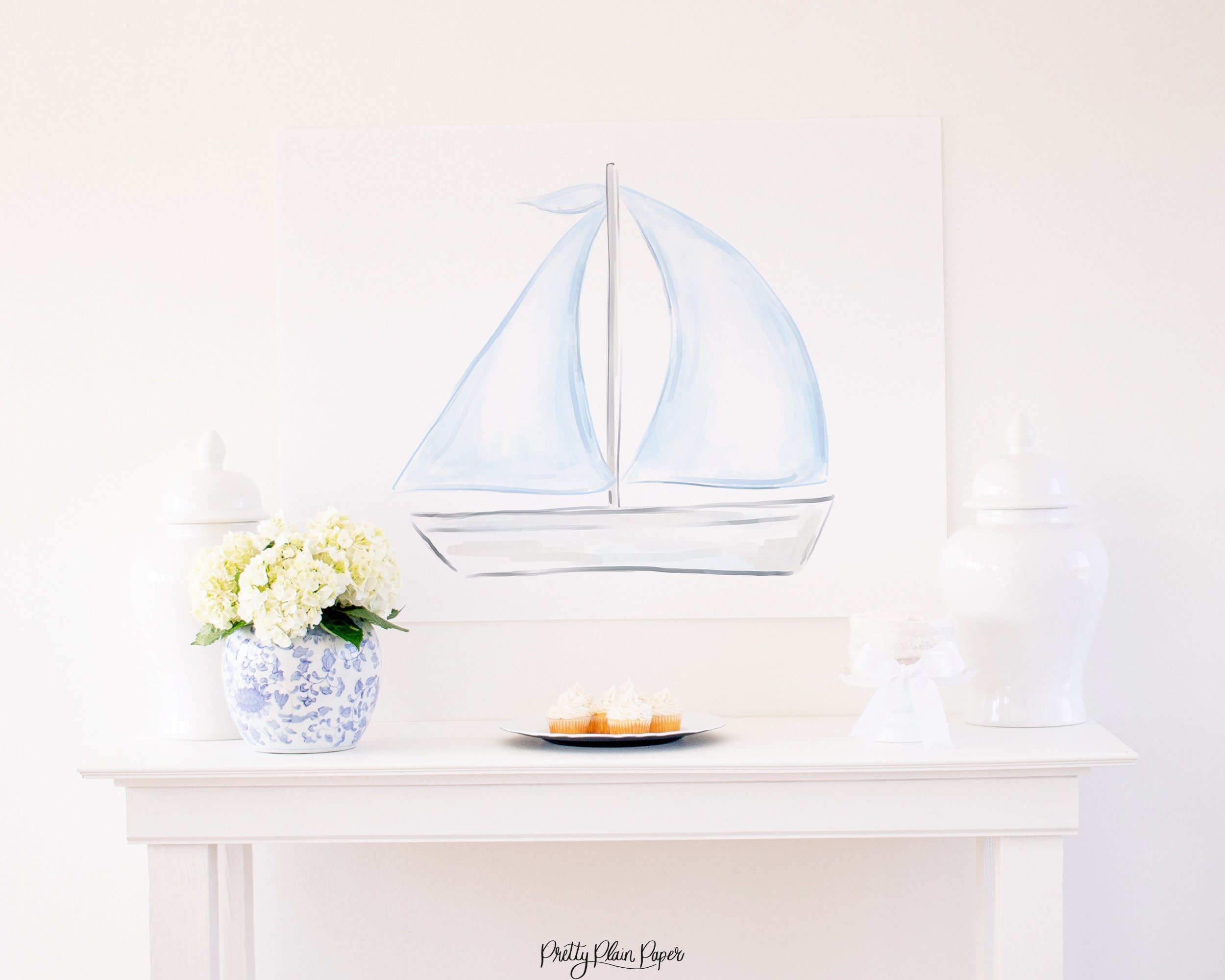 Watercolor Sailboat Backdrop 36x48 Printable Download - Etsy