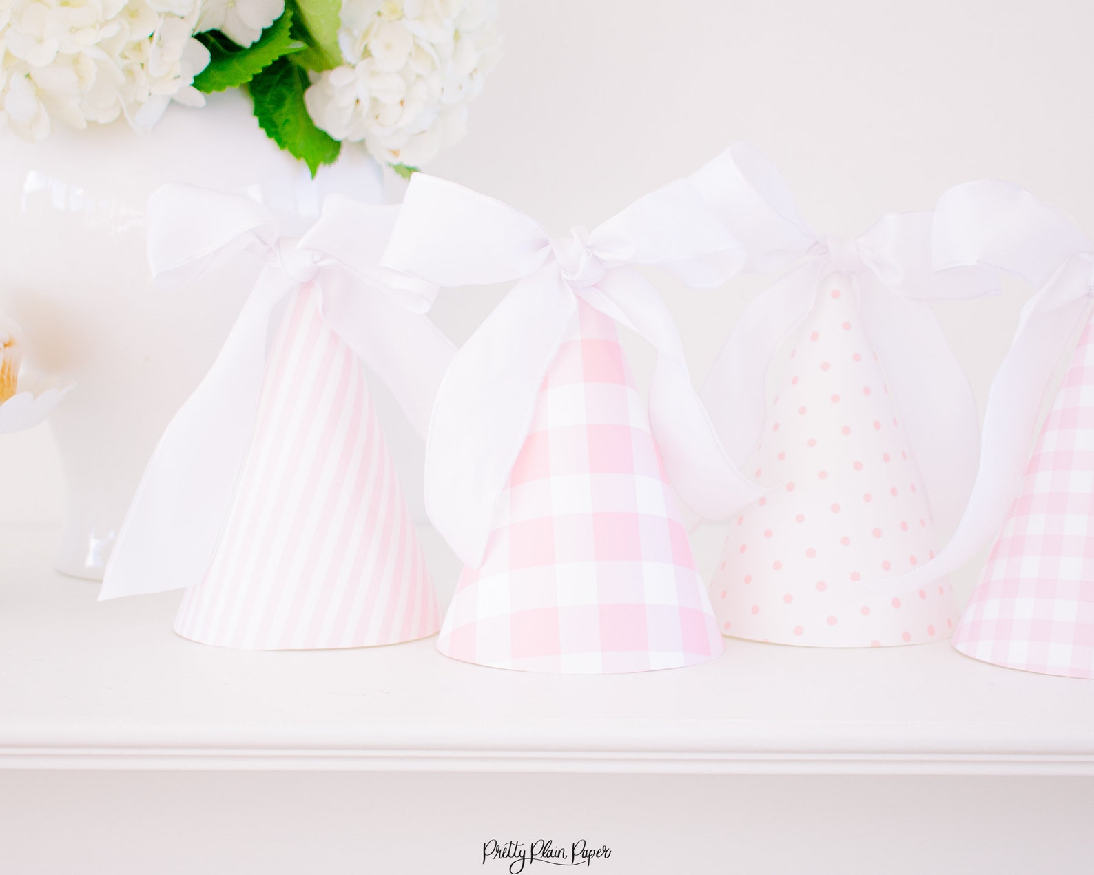 Pink Gingham Party Hats Printable Download Template 5002 | Etsy