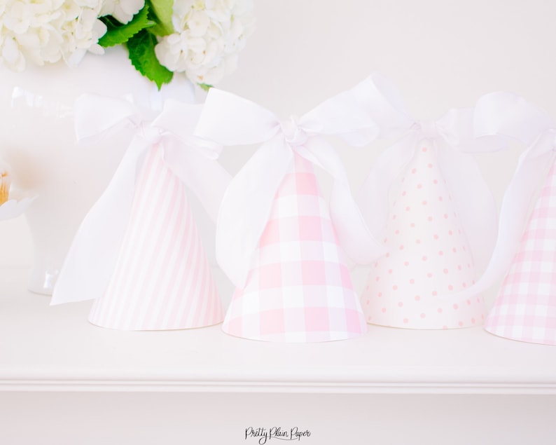 Pink Gingham Party Hats Printable Download Template 5002 | Etsy