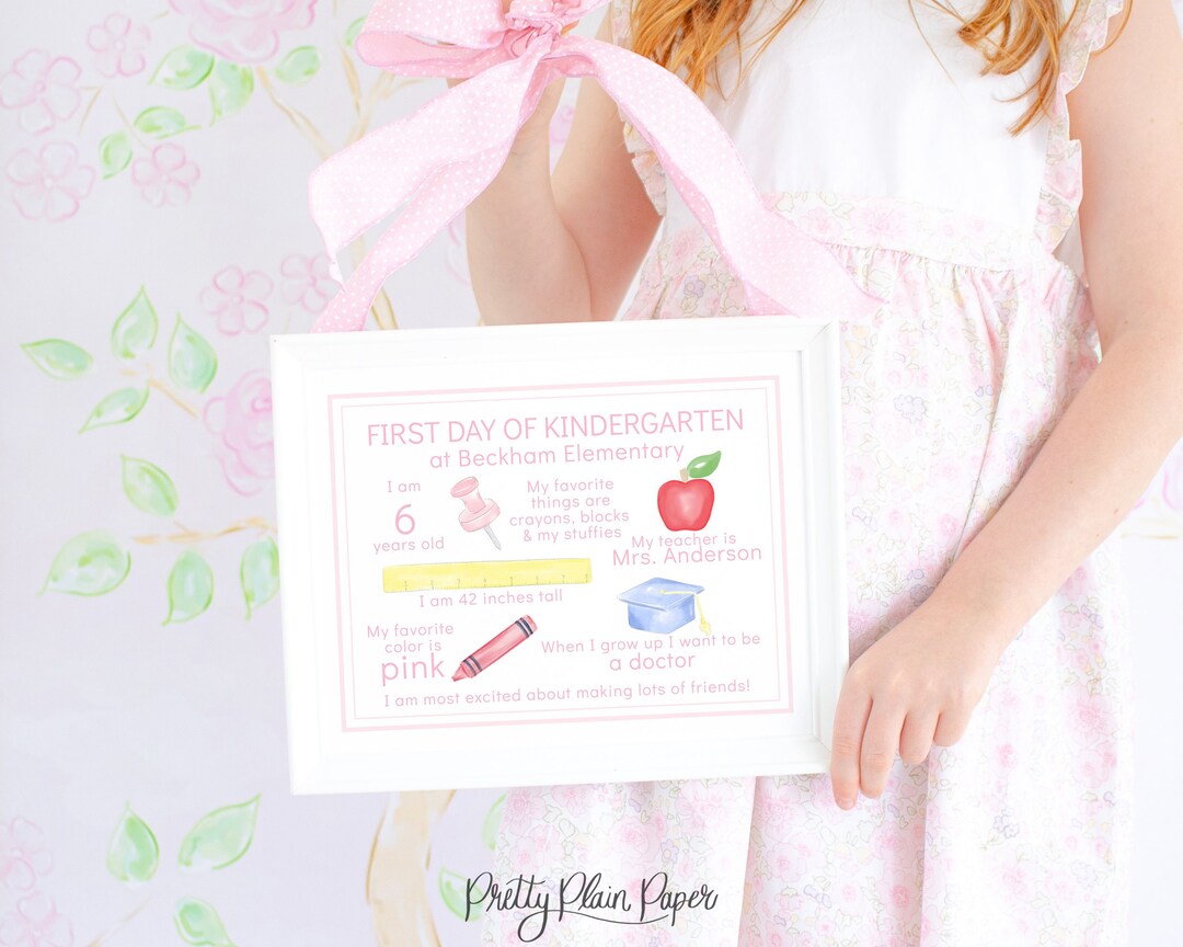 Watercolor First Day of School Sign in Pink | Fill-in the Blank 1st Day ...
