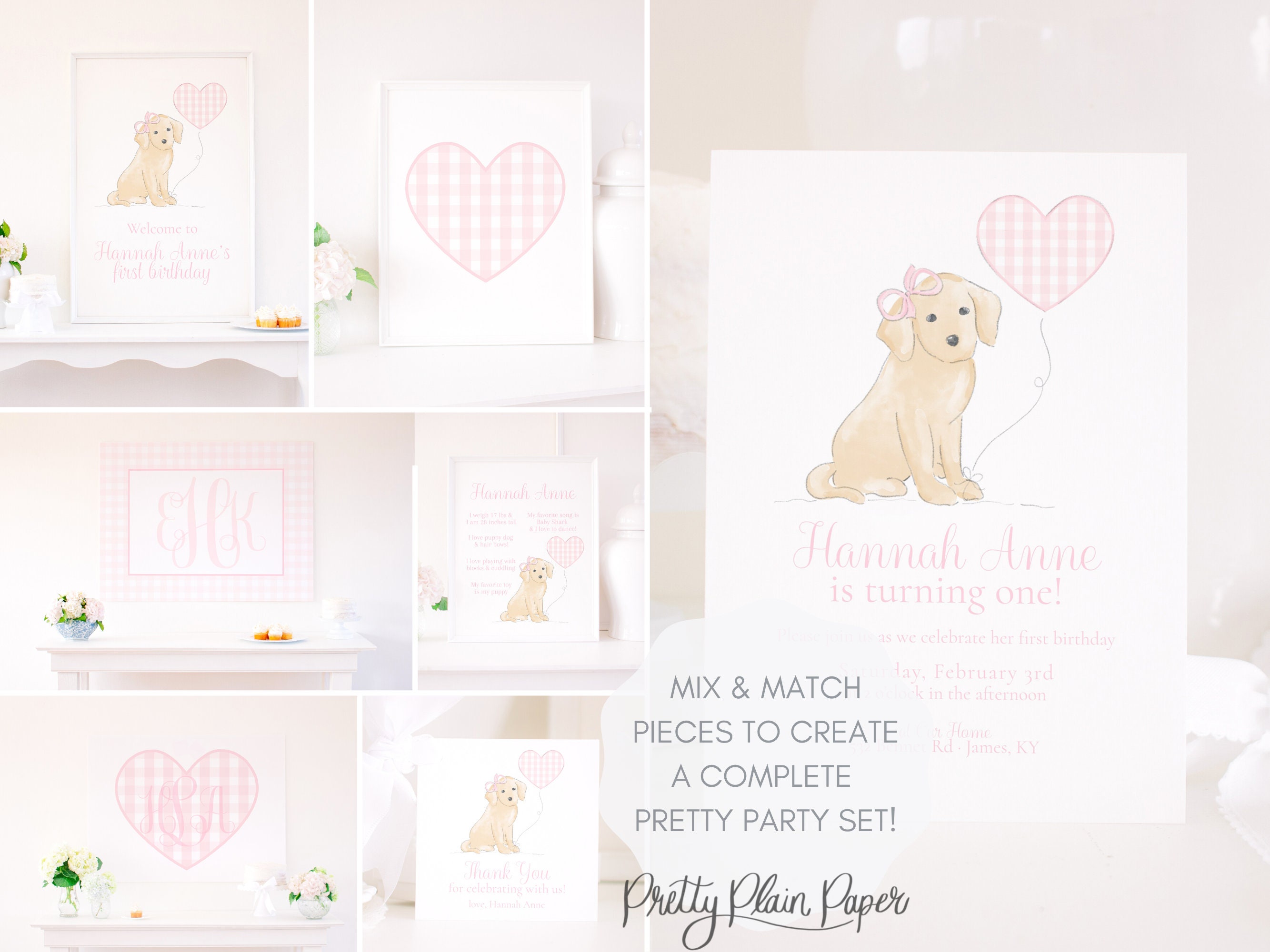 Monogram & Pink Gingham Birthday Backdrop Poster Printable - Etsy