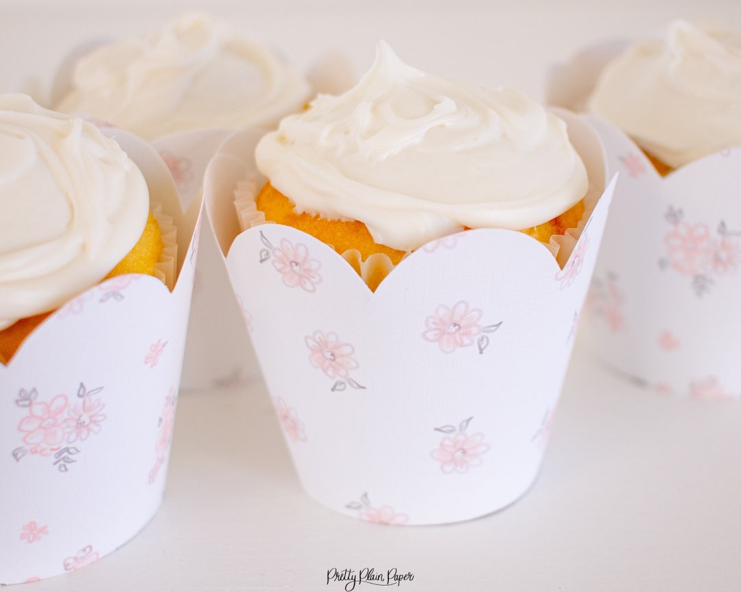 Soft Pink Floral Cupcake Wrappers | Printable Download | Watercolor ...