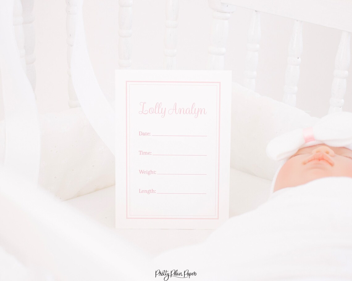 Hospital Baby Stats Card Printable 5x7 Watercolor Pink - Etsy