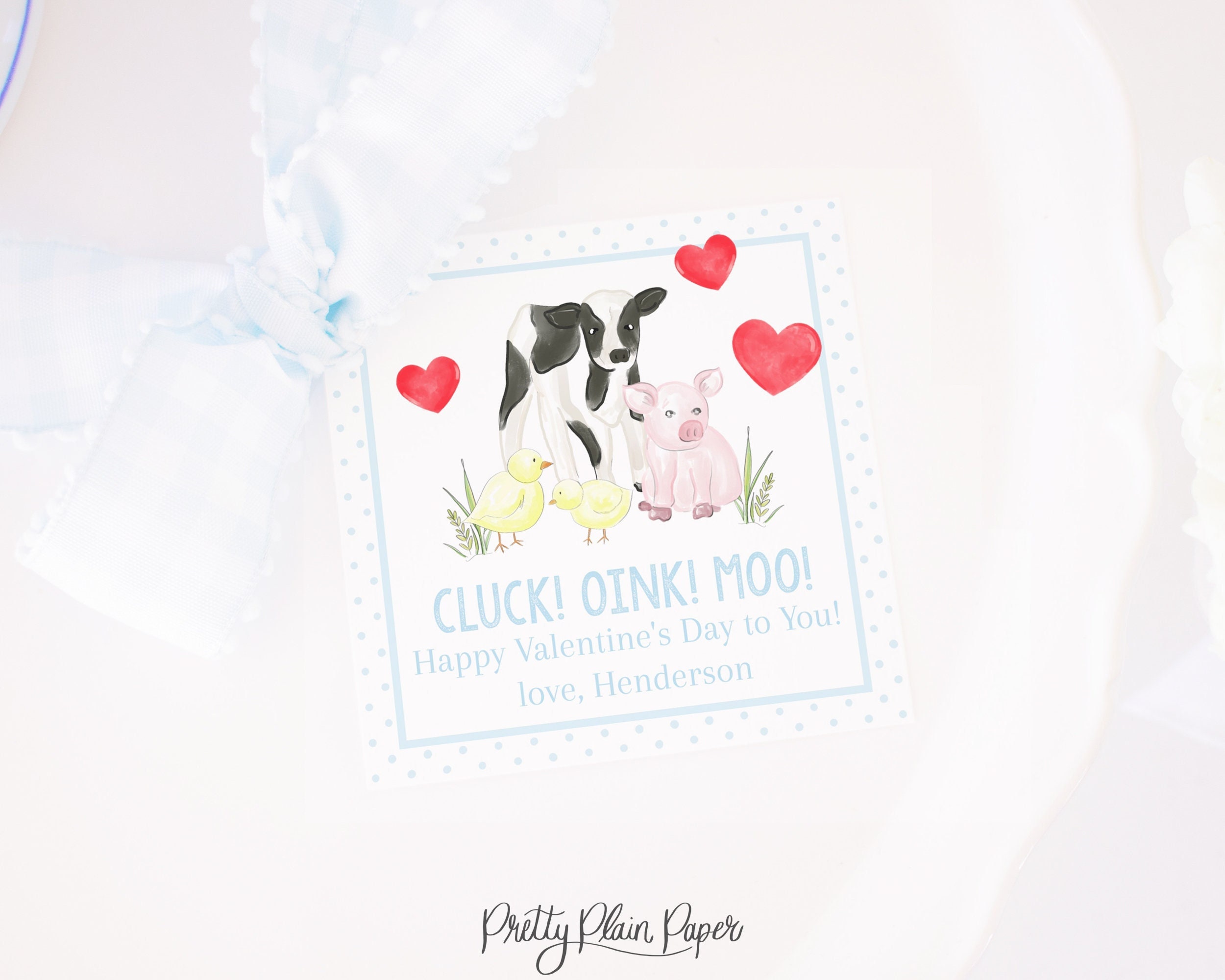Watercolor Blue Farm Animals Valentine Tag 3.5 X 3.5 - Etsy