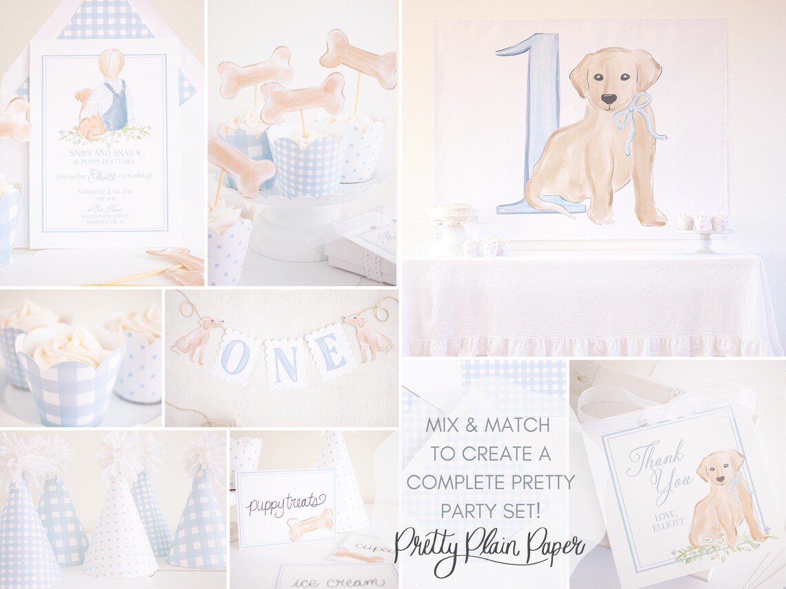 Watercolor Puppy Birthday Invitation Watercolor Puppy First - Etsy