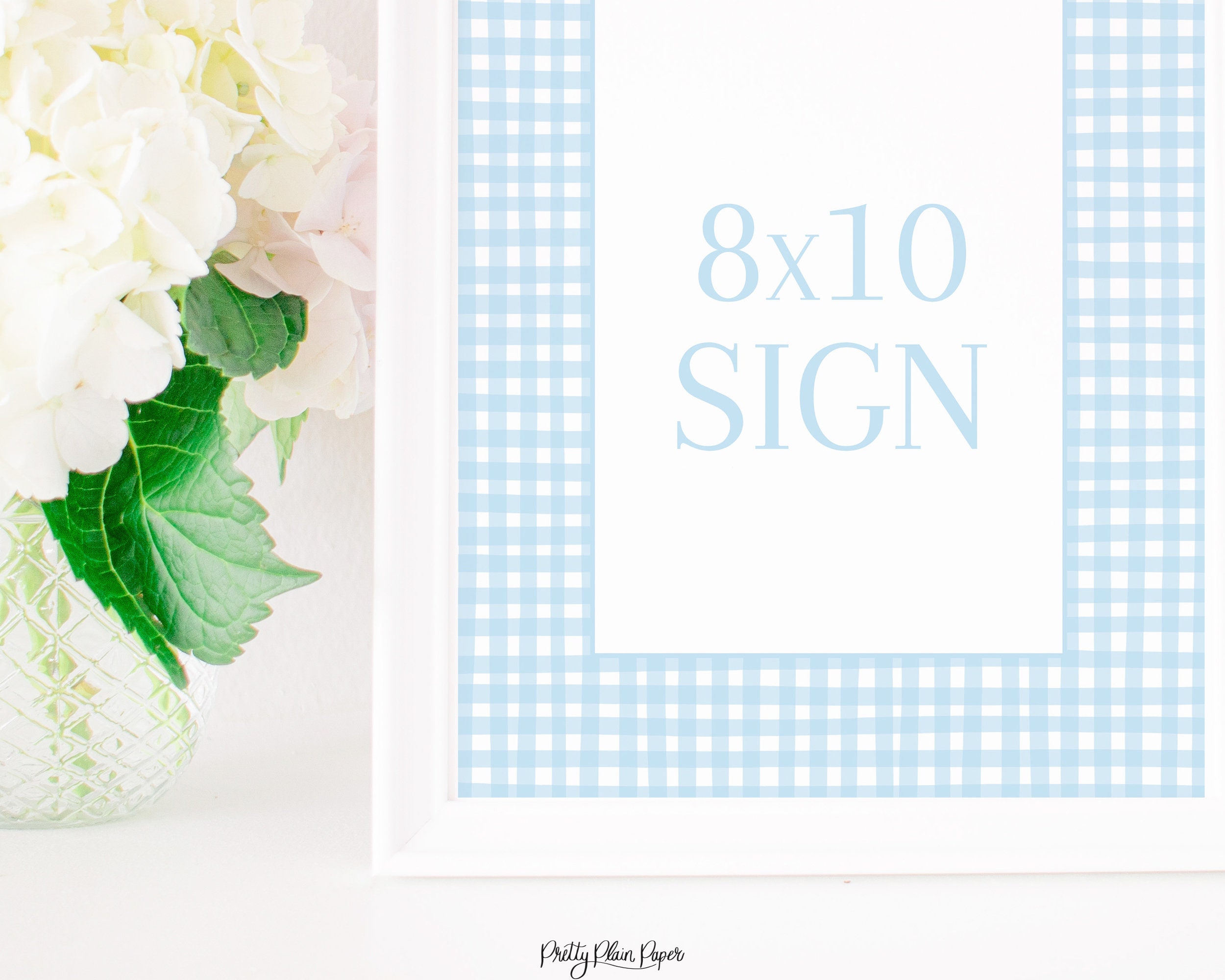 Watercolor Blue Gingham 8x10 Sign Vertical Blue Gingham | Etsy