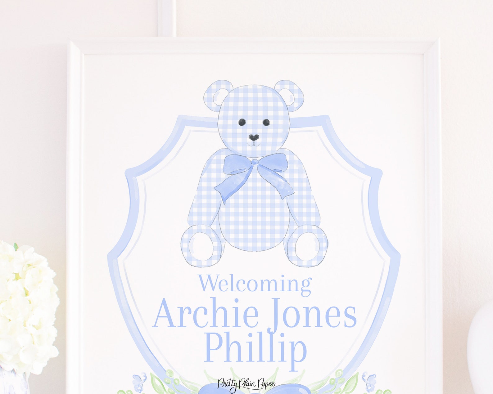Welcome Baby Printable 16x20 Watercolor Blue Teddy Bear | Etsy