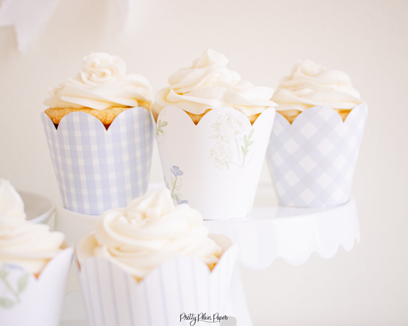 Blue Gingham Cupcake Wrappers Blue Floral Cupcake Wrappers - Etsy
