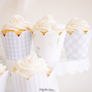 Blue Gingham Cupcake Wrappers | Blue Floral Cupcake Wrappers | Blue ...