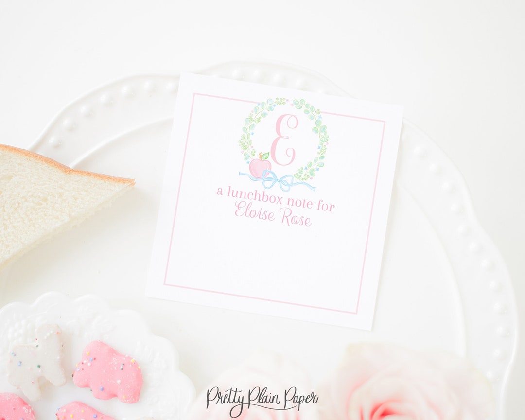 Lunchbox Note With Watercolor Monogram Crest | 5x5 Printable Download ...