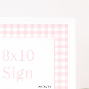 Watercolor Pink Gingham 8x10 Sign, Horizontal | Pink Gingham Birthday ...