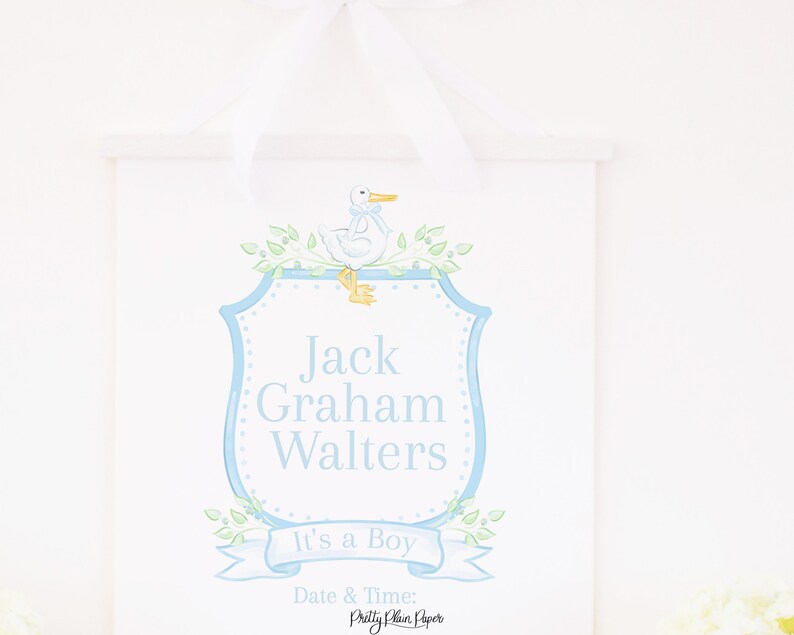 Hospital Door Sign Printable | 16x20 | Watercolor Baby Name Crest With ...