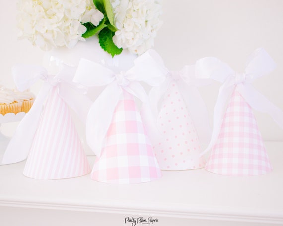 Pink Gingham Party Hats Printable Download Template 5002 | Etsy