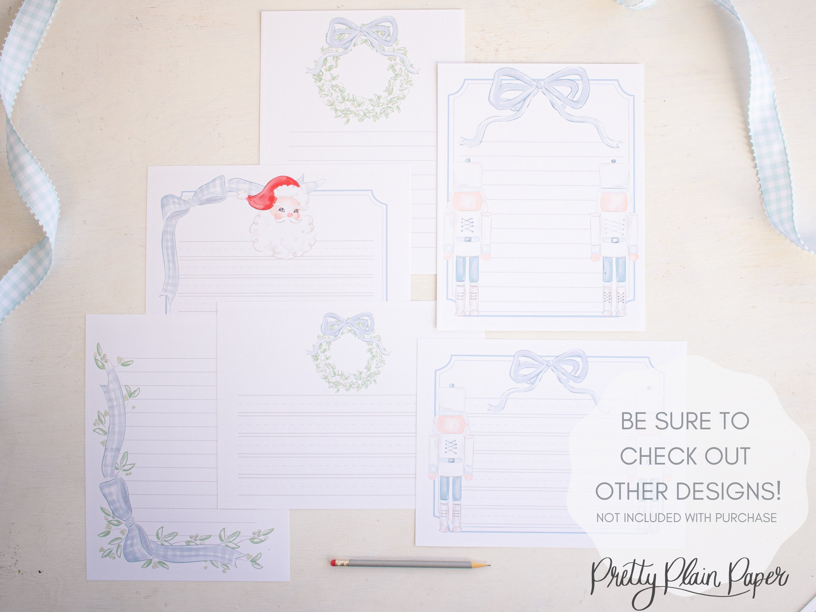 Blue Christmas Ribbon Paper With Dotted Lines, Watercolor Printable ...