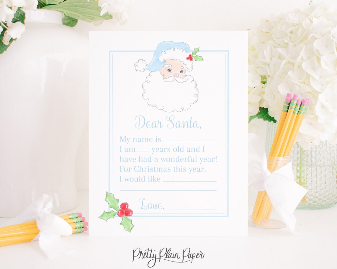 Blue Letter to Santa | 8.5x11 Printable | Watercolor Blue Santa Claus ...