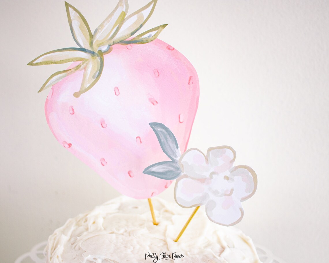 Strawberry Cake Topper Watercolor Printable Download 1015 | Etsy