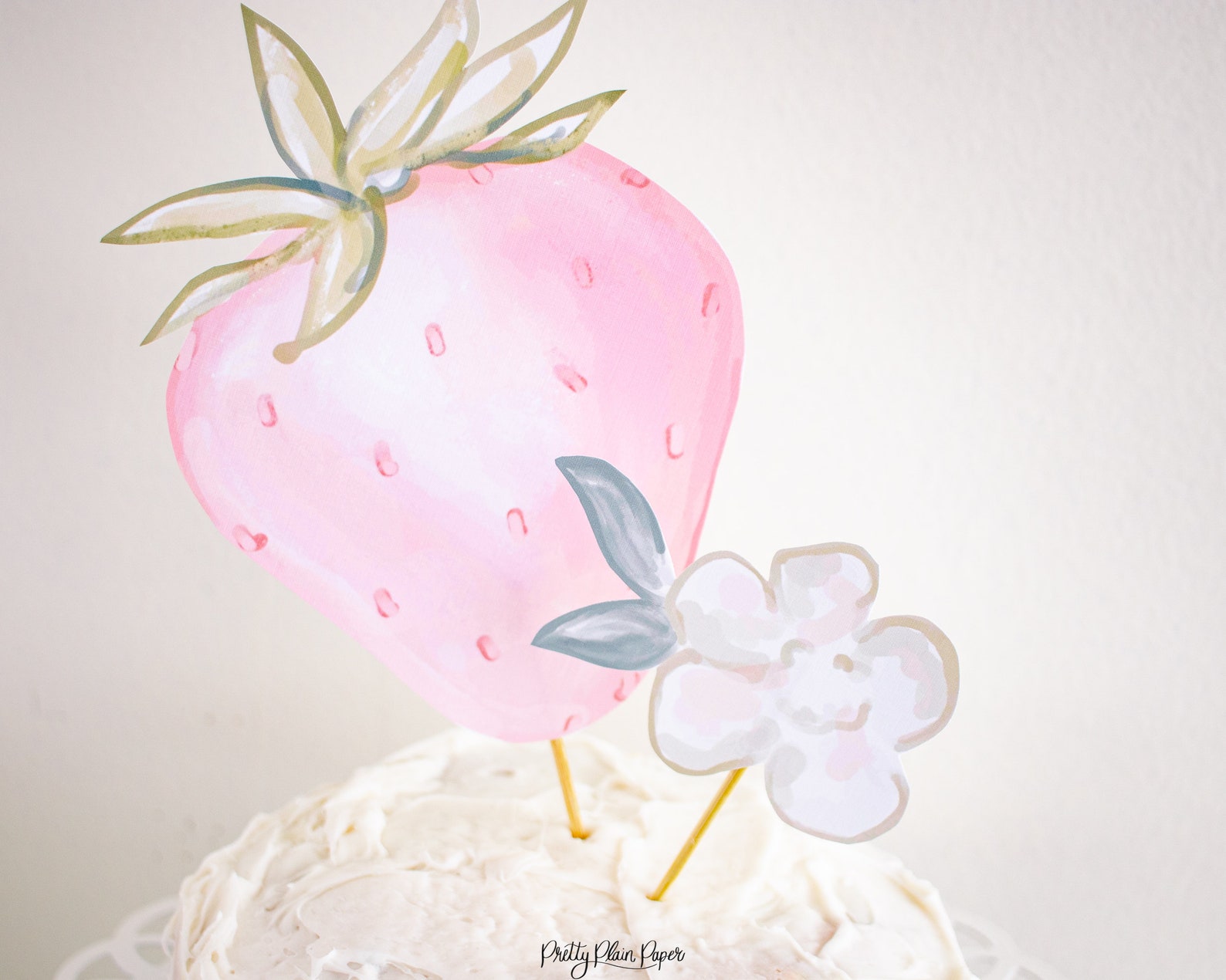 Strawberry Cake Topper Watercolor Printable Download 1015 | Etsy