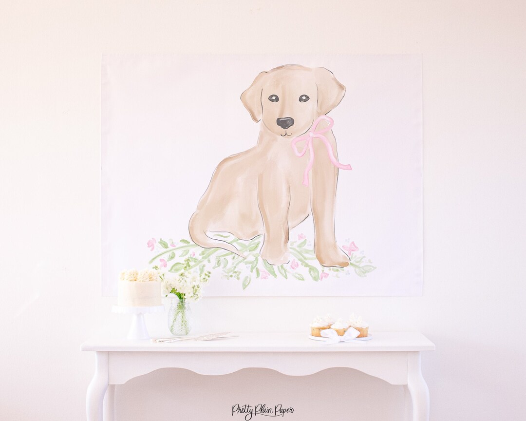 Watercolor Puppy First Birthday Birthday Backdrop Poster Printable ...