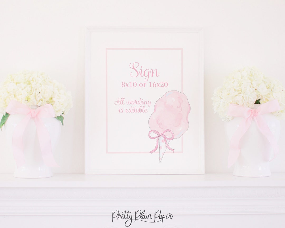 Party Sign | 8x10 or 16x20 Printable | Watercolor Pink Cotton Candy ...