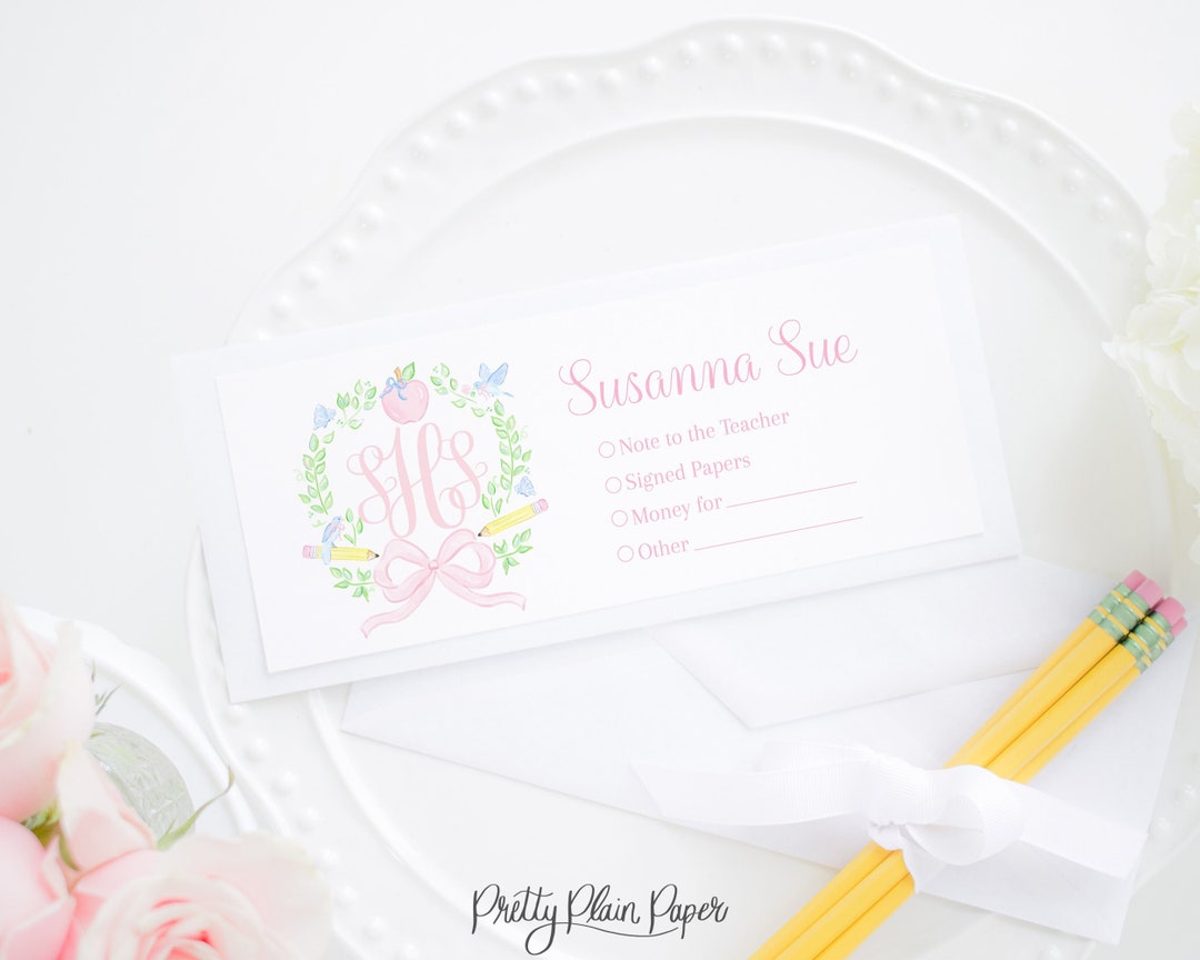 Pink Apple Crest Envelopes for School | 3.5x8.5 Printable ...