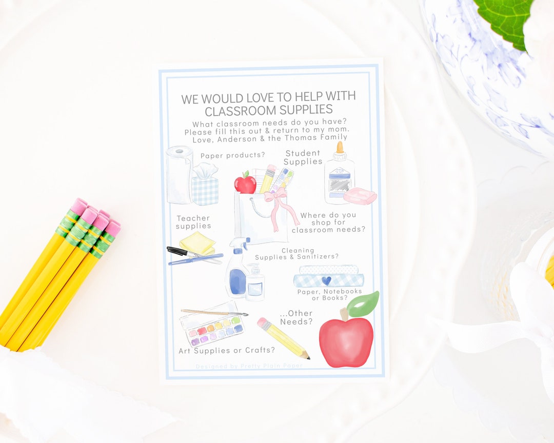 Blue Classroom Supply Wish List | Printable | Teacher Wish List ...